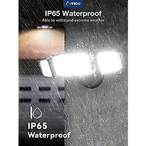 Amico 3500LM LED Security Light, 30W Bright Outdoor Flood Light, 5000K Daylight White, IP65 Waterproof with 3 Adjustable Heads for Garage, Backyard, Patio, Garden, Porch&Stair(Brown)