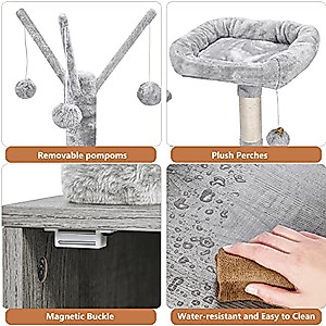 BEWISHOME Cat Litter Box Enclosure All-in-one Cat Tree with Litter Box Furniture Hidden Cat Tower with Plush Perch Scratching Posts Modern MMJ82Q