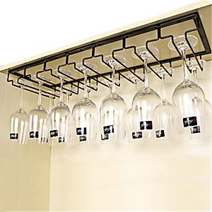 Black Wine Glass Rack, Under Cabinet Wine Glass Holder Stemware Rack - Hanging Goblet Holder for Cabinet Kitchen (Color : Black, Size : 7-rows)