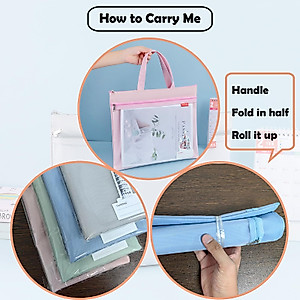 BRZUKA Mesh Zipper Pouch 11x13.7 in, A4 Double Pocket Waterproof File Bag with Handle, Document Storage for School/Travel/Office/Cross Stitch/Puzzle (Gray)