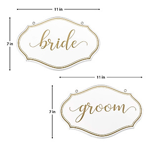 Lillian Rose White Gold Bride and Groom Chair Signs, 1.25"x11.75"x7.75"