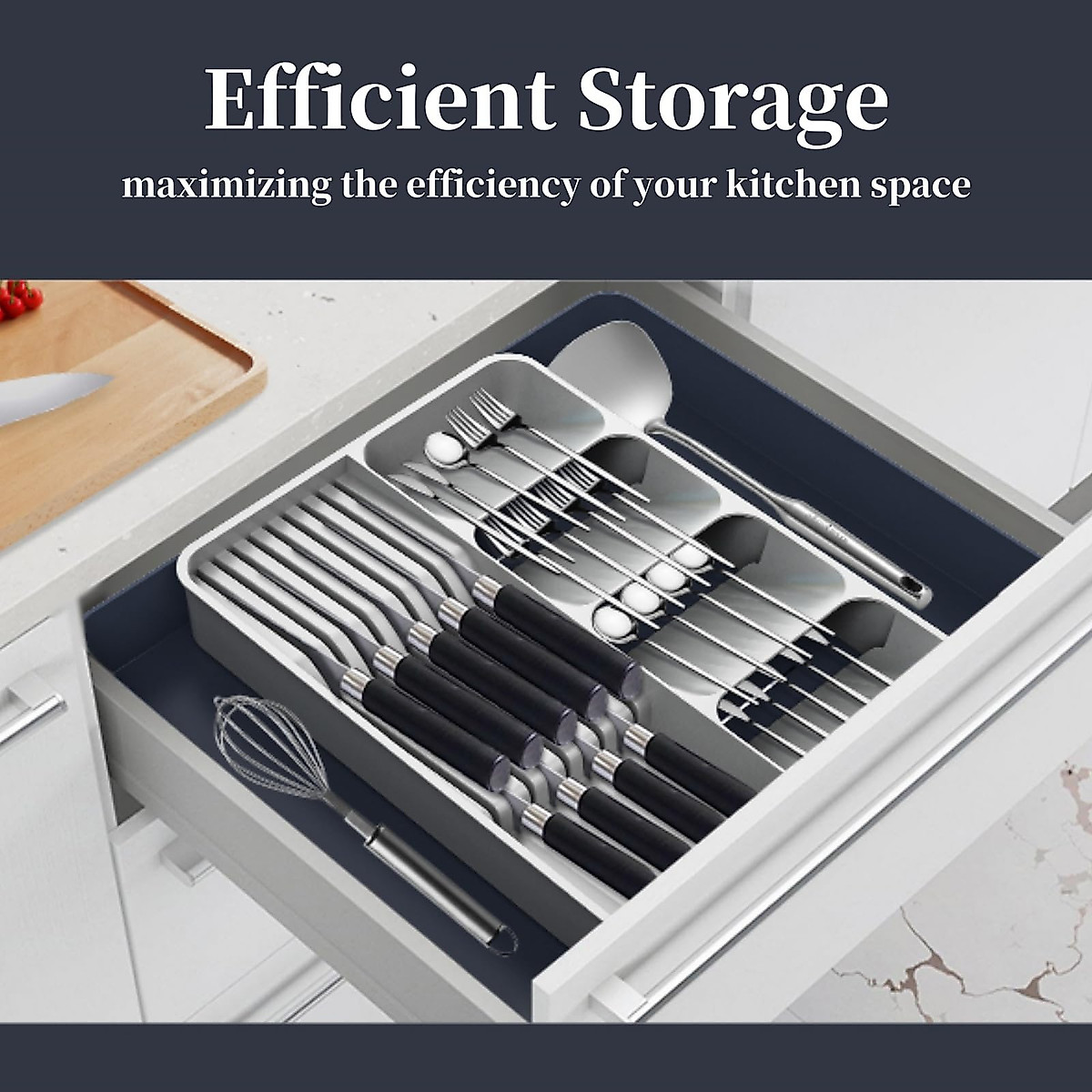 BroWood Utensil Drawer Organizer BPA Free PP Material Flatware Organizers,Expandable Cutlery Drawer Organizer,Adjustable Plastic Silverware Organizer