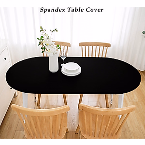 Wolkemer Fitted Oval Tablecloth Spandex Stretch Black Cocktail Table Cover Elastic Edge Topper Cap for Dining Wedding Party Picnic 48 x 72 Inch