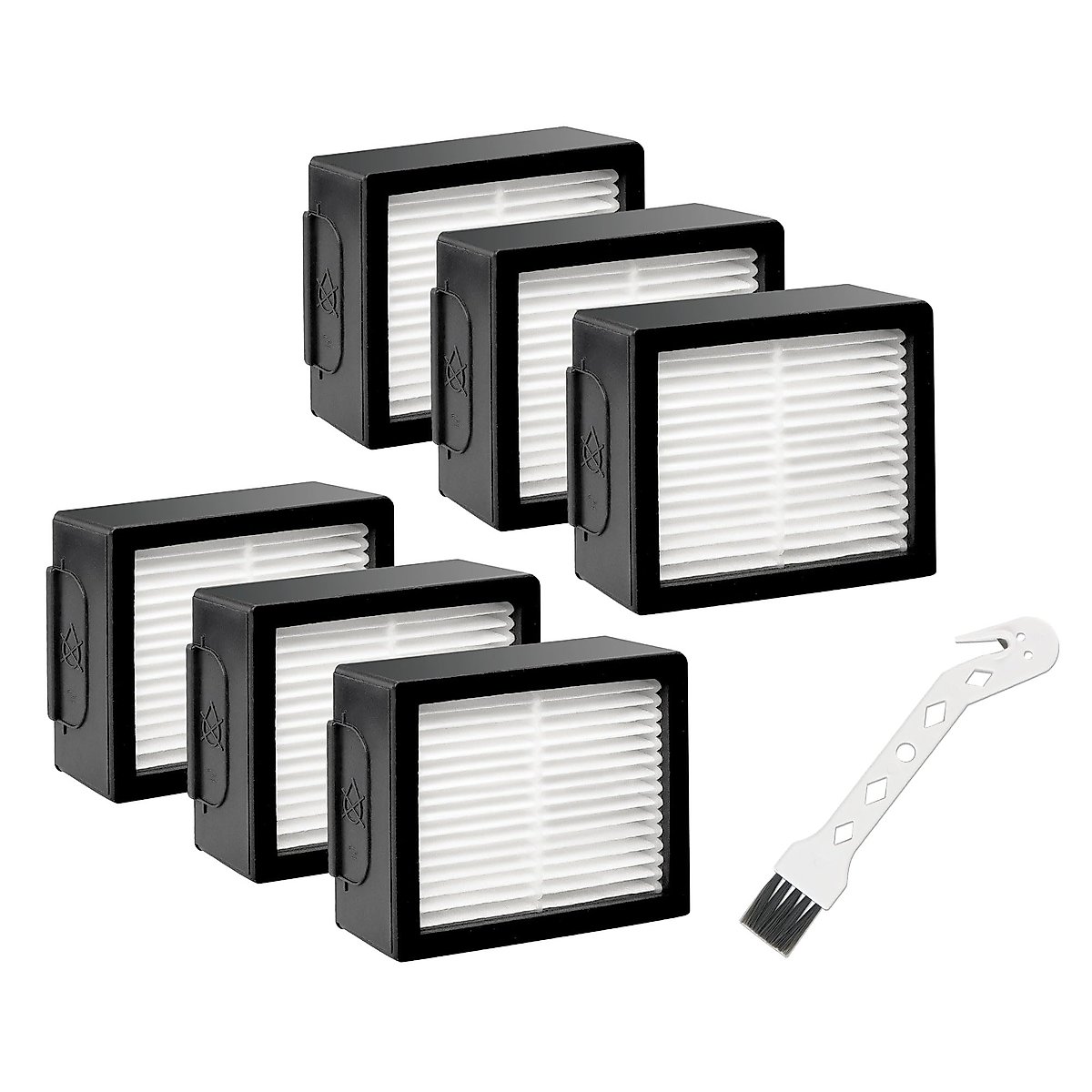 High-efficiency Filters Replacement for iRobot Roomba E I J Series i1+ i3 i3+ i4 i5 i6 i7 i7+ i8 j7 E5 E6 E7 Vacuum Cleaner by Techecook, 6Pack 4639161 Roomba Filters+1 Cleaning Brush