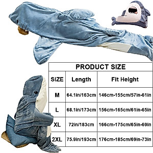 Sharks Blankets Hoodie for Adult, Sharks Blankets Super Soft Cozy Hoodie, Cute Cartoon Animals One-Piece Blanket, Wearable Sharks Blankets Hoodie Sleeping Bag, Ideal Sharks Blankets Gifts(Blue,XXL)