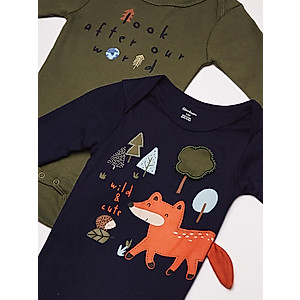 Gerber Baby Boy's 5-Pack Long-Sleeve Onesies Bodysuit, Blue Fox, 3-6 Months