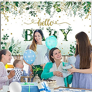 Greenery Baby Backdrop for Boy Gold Green Eucalyptus Greenery Leaves Banner Background 6 x 3 ft Baby Shower Decoration Party Photography with Rope