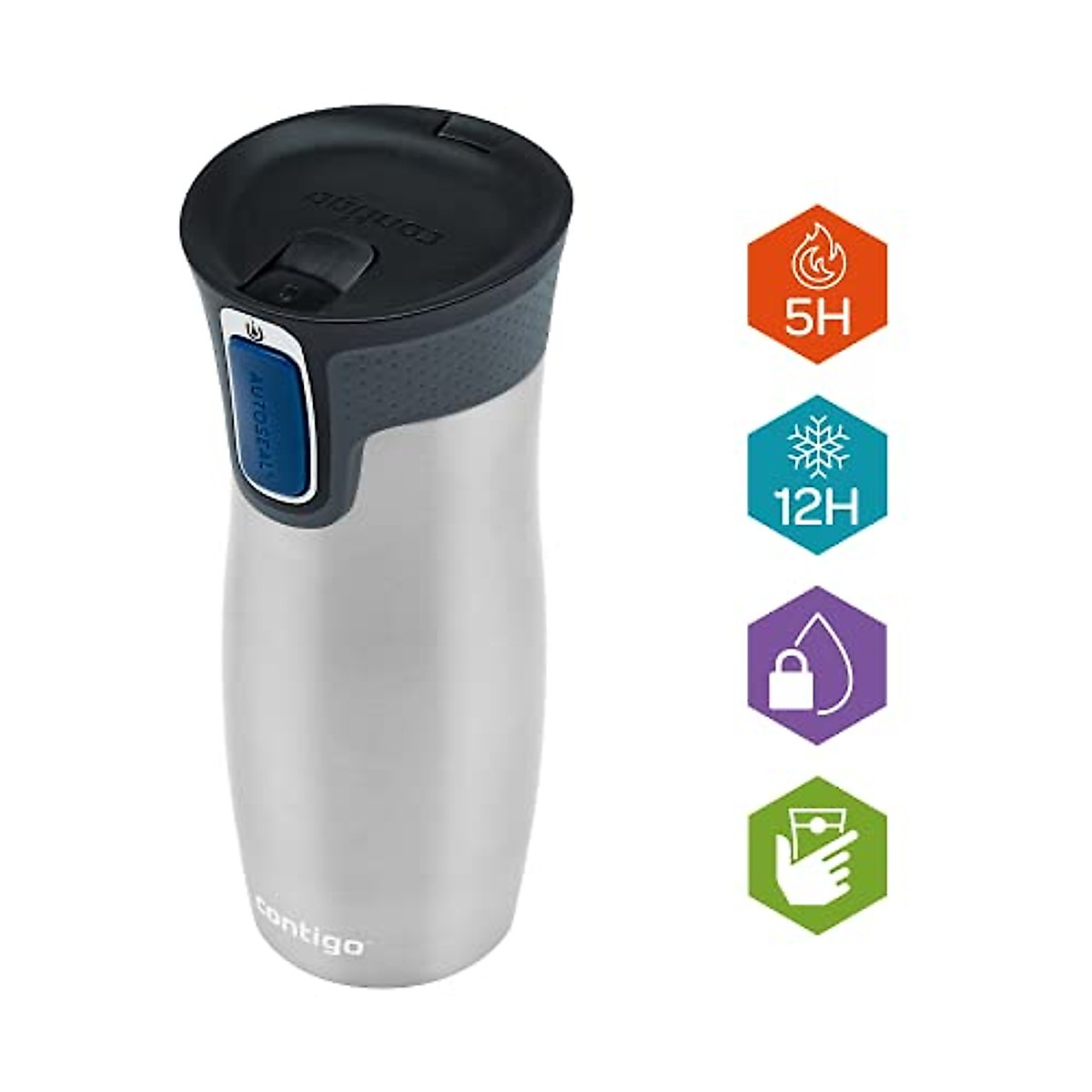 Contigo West Loop Autoseal Travel Mug, Stainless Steel Thermal Mug, Vacuum Flask, Leakproof Tumbler, Coffee Mug with BPA Easy-Clean Lid, 470 ml, Stainless Steel