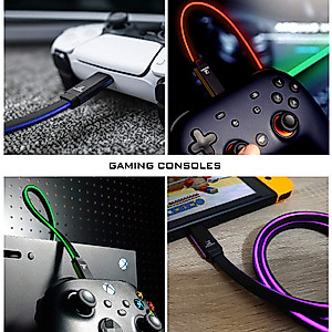 VIVIFY ACESO W10 RGB Led Gaming Light up Type C USB 3.1 3.2 Gen 2 Quick Charge 3 QC3 10 Gbps Car Mobile Cable Red 3.2ft
