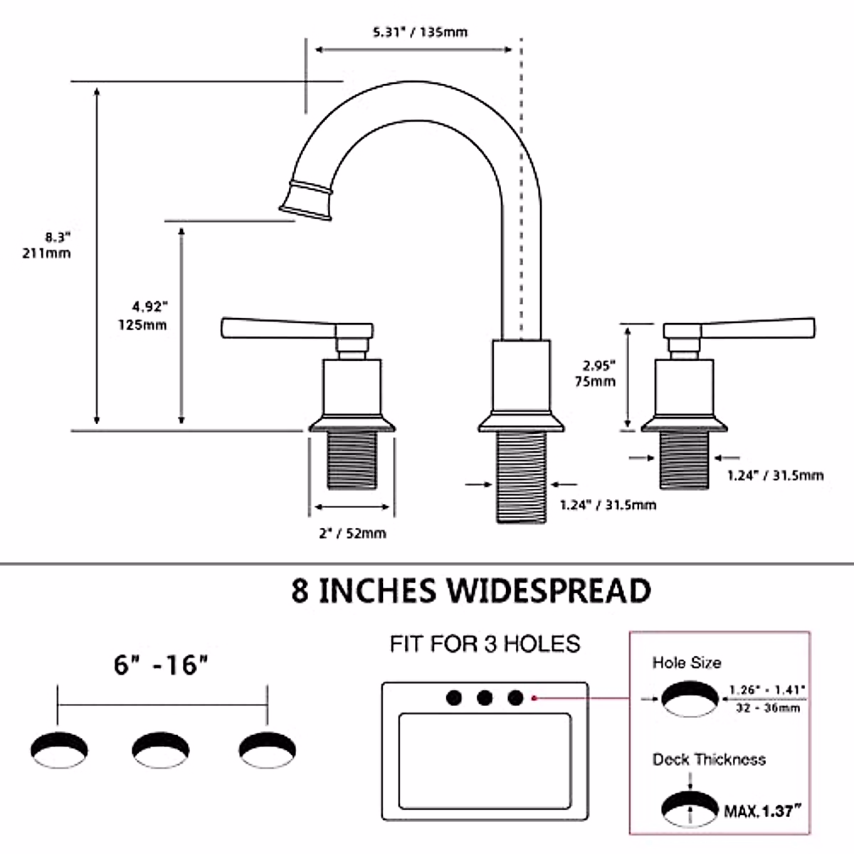 TRUSTMI 2 Handle 8 Inch Widespread Bathroom Faucet Brass Lavatory Vanity Sink Faucet with Metal Overflow Pop Up Drain and cUPC Water Supply Lines, Brushed Brass Gold