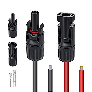 weideer Solar Panel Extension Cable 20FT 12AWG Connector Cable with Female and Male Extension Cable Wire Adapter Kit (20FT Red + 20FT Black) K-V001-12-20