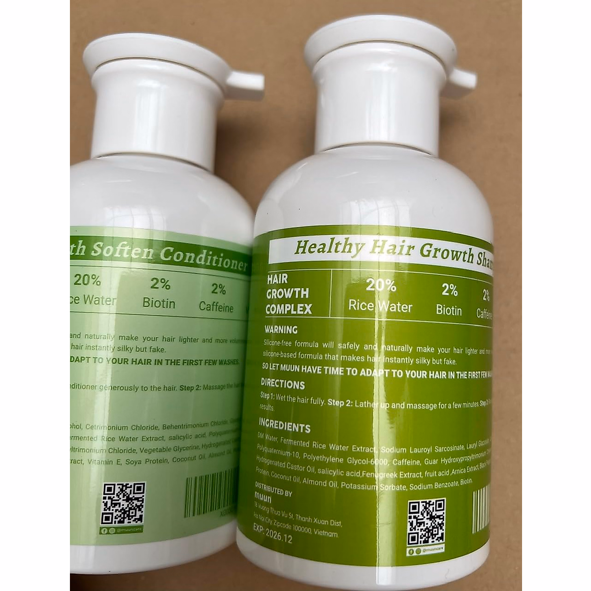 Muun Rice Water Shampoo and Conditioner Set for Hair Growth, Regrowth, Thinning Hair and Anti Hair Loss, Fall with Natural Ingredients including Biotin, Keratin and Caffeine, Men and Women.