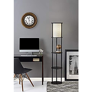 Adesso 3117-01 Stewart 62.5" Round Floor Lamp – Lighting Fixture with Storage Shelves, Smart Switch Compatibility Lamp. Home Decor Accessories,Black Base Finish
