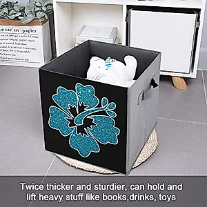 Glitter Hibiscus Storage Bins Cubes Foldable Fabric Organizers with Handles Clothes Bag Book Box Toys Basket for Shelves Closet 10.6"