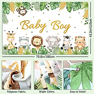 Jungle Safari Baby Shower Decorations for Boy, Animal Tablecloth Backdrop & Green White Gold Balloon Arch Set Sage Green Zoo Theme Baby Boy Party Decor Supplies