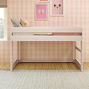 Max & Lily Modern Farmhouse Low Loft Bed, Twin Bed Frame For Kids, White Wash