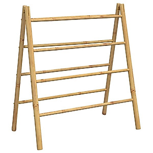 vidaXL Double Bamboo Towel Ladder with 4 Rungs - Freestanding Bathroom Storage Rack - Water-Resistant Design - Easy to Clean