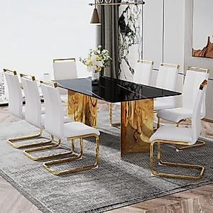 Pvillez 63" Dining Table, Imitation Marble Dining Table Set for 6 8, Modern Kitchen Table and Chairs for 4 6, Dinner Table with Craft Glass Desktop Steel Legs (Table2)