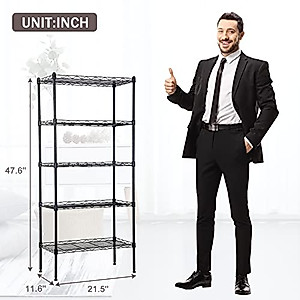 XXkseh 5 Tier Wire Shelving Unit Metal Storage Shelves Heavy Duty NSF Height Adjustable Commercial-Grade Storage Rack Garage Storage Pantry Shelves for Storage, Black