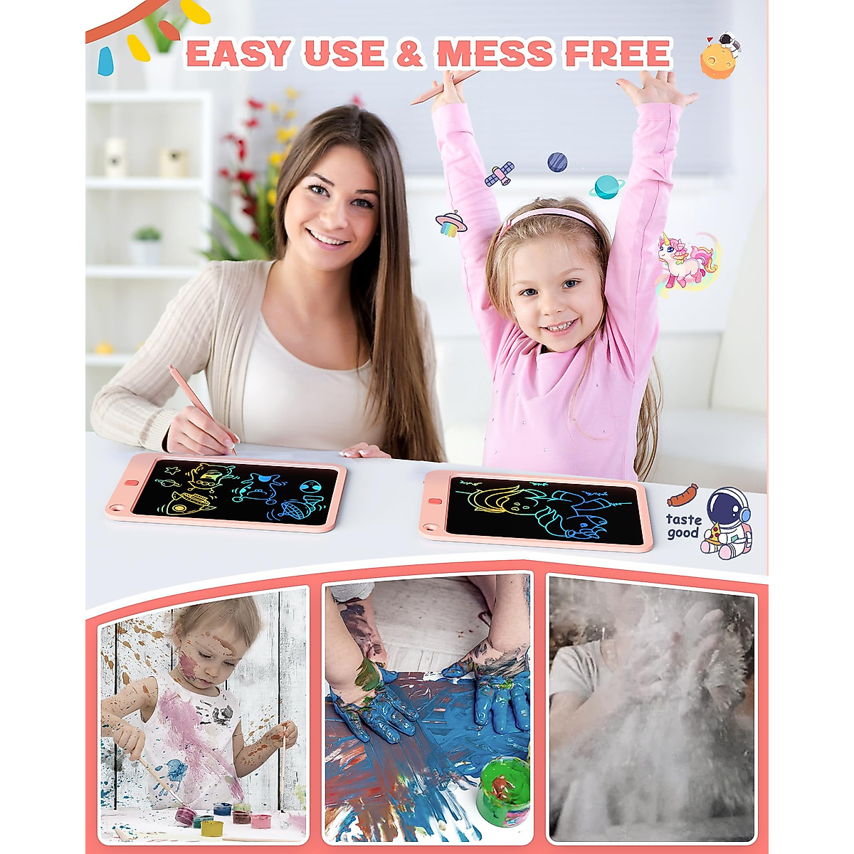 bravokids LCD Writing Tablet 10 Inch, Toys for 3-10 Year old Girl Boy, Colorful Doodle Board Drawing Pad for Kids, Learning Educational Birthday Gift for Toddler Age 3 4 5 6 7 8 9 10 Year Old (Pink)