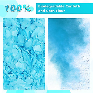 Threebees 4 Pack Gender Reveal Confetti Cannon, Biodegradable Blue Confetti Paper with Cornstarch Powder, Air Powered Launches 16-26ft, Confetti Blaster for Boy Gender Reveal, Blue