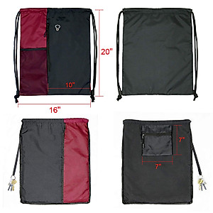 BeeGreen Maroon Drawstring Backpack Sports Gym Bag for Women Men Large String Backpack With Zipper and Water Bottle Mesh Pockets Cinch Sack Workout Bag, 16" x 20"