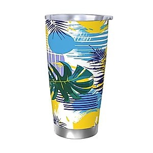 AYCZN Tropical Abstract Leaves 20 OZ Tumbler Stainless Steel Travel Coffee Mug, Palm Leaf Insulated Water Bottle with Lid and 2 StrawsLeakproof Thermal Cup