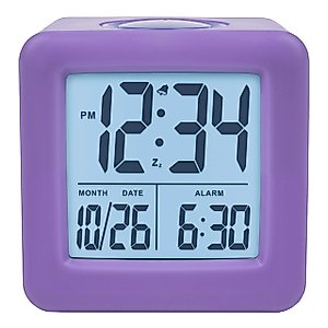 Equity 73004 Purple Soft Cube LCD Alarm Clock with Smart Light