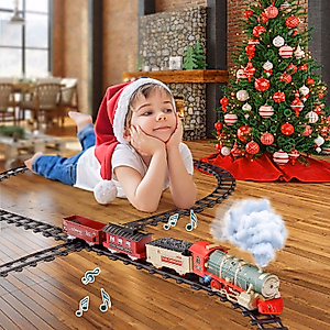 JUQU Train Set - Electric Train Toys w/Smoke, Light and Sounds, Toddler Train Sets for Boys 2-4 4-7 w/Steam Locomotive Engine,Carriages and Tracks, Christmas Train Gift for 3 4 5 6 7 8+ Year Old Kids