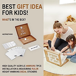 LOOKEY Growth Chart Mirror for Kids - Height Ruler with Stickers - Nursery Wall Decor Dress Up Center - Shatterproof Acrylic Full Body Measurement - Montessori Essential