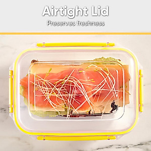 Superio Plastic Airtight Food Storage Containers, Set of 4 Sealed Clear Container Bowls with Lids, BPA Free, Rectangular, Yellow
