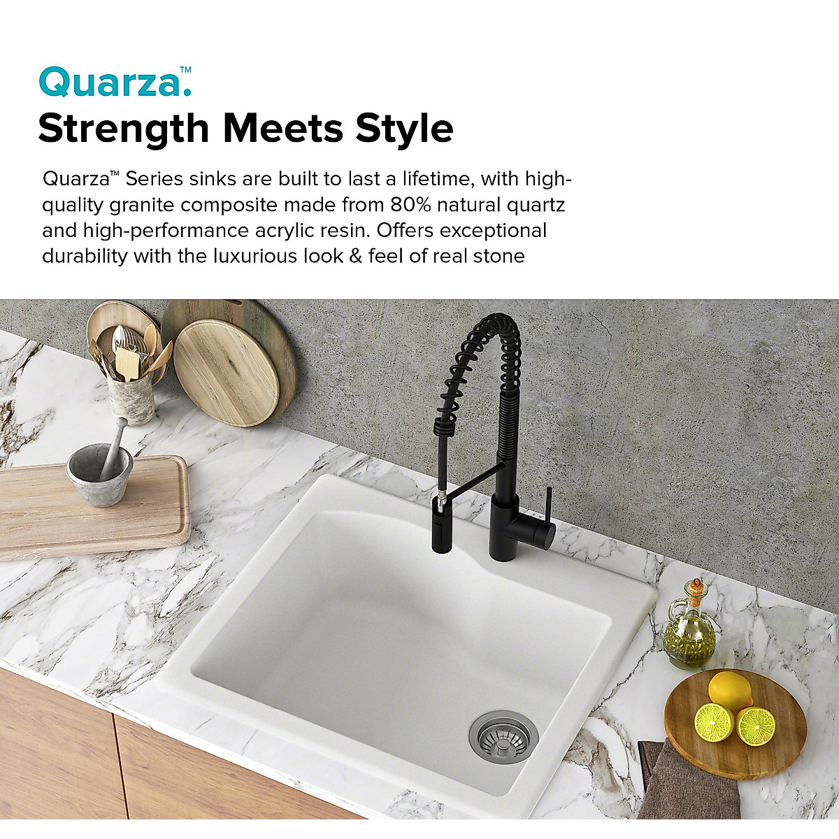 KRAUS KGD-441 Quarza 25-inch Dual Mount Single Bowl Granite Kitchen Sink in Black