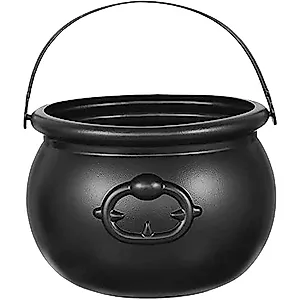 Black Cauldron Plastic Large 7.5" St. Patricks Day Pot of Gold Decoration Prop, Lucky Coin Holder with Handle for Saint Patricks Day Accessories, Supplies, & Centerpiece for Table