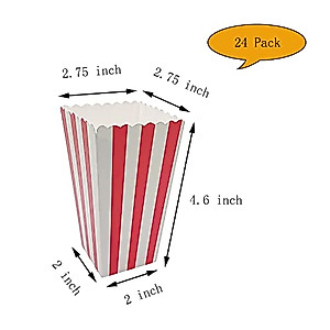 24 Pcs Popcorn Boxes Mini Paper Popcorn Box Cardboard Popcorn Container for Party, White/Red Stripes