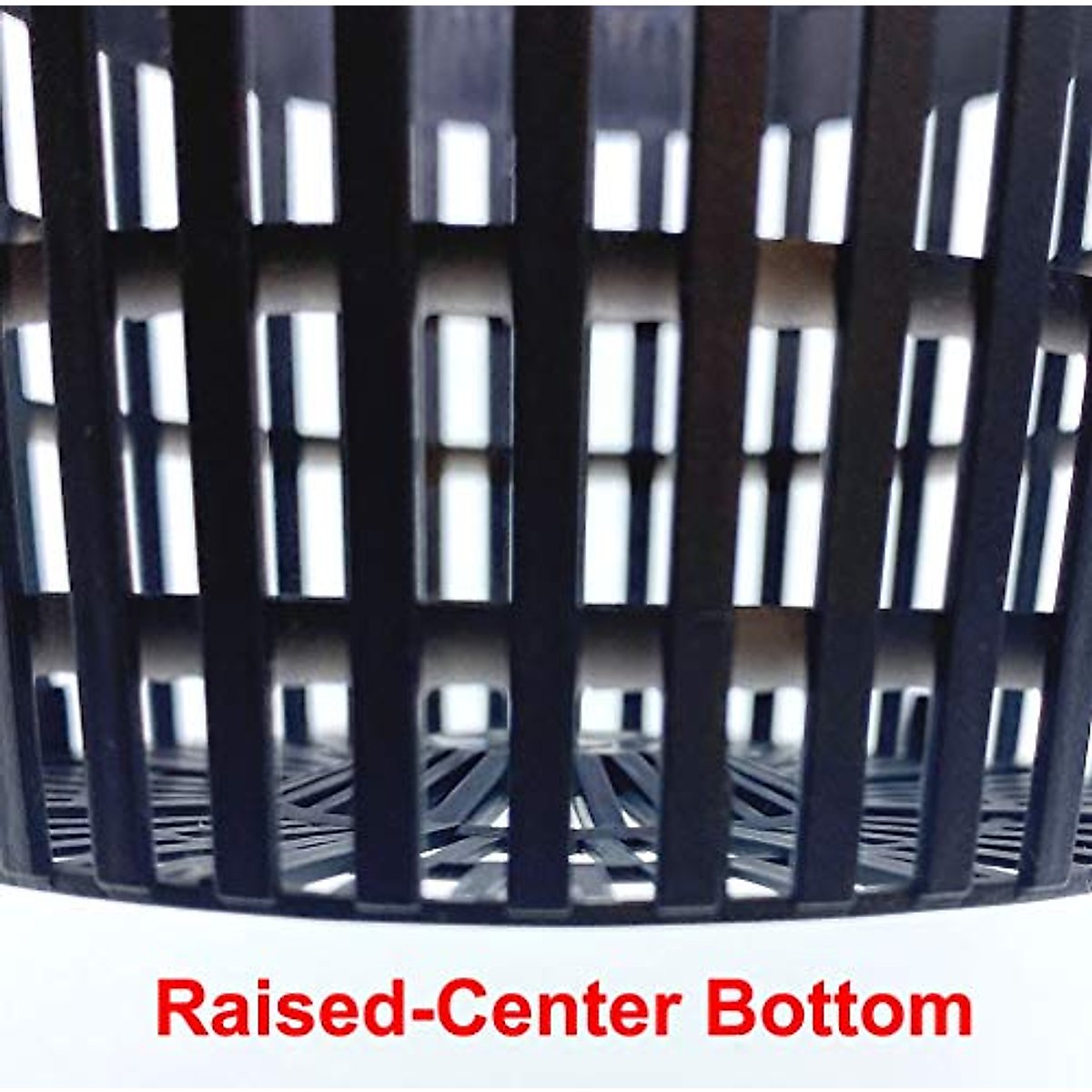 HORTIPOTS 5 Inch Net Pots Raised Center Bottom Mesh Side Wide Rim Round Cup with Free Reflective Top Lids for Hydroponics Systems (Pack of 10, Black)