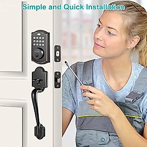 Electronic Keypad Deadbolt, AboLife Keyless Entry Door Lock, Auto Lock, Keyed Entry with Handle, Front Door Handle Sets, Digital Smart Door Lock - Black