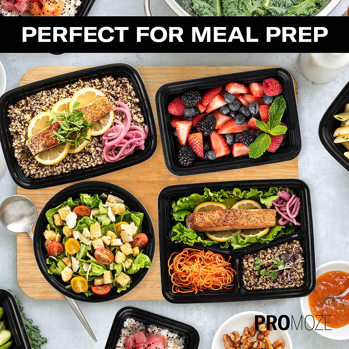 15-Pack Meal Prep Plastic Microwavable Food Containers meal prepping & Lids."{24 OZ.}" Black Rectangular Reusable Storage Lunch Boxes -BPA-free Food Grade- Freezer Dishwasher Safe -"PREMIUM QUALITY"