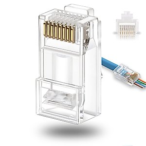 Rapink Cat6 RJ45 Connector Pass Through 50 Pack, Premium UTP Ethernet RJ45 Plug, RJ45 Ends Golden for Solid and Stranded Network Cable Cat6