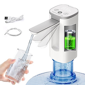 FEERNICH Water Dispenser for 5 Gallon Bottle，Universal Automatic Portable Water Bottle Pump Foldable Electric Drinking Water Pump 1200mAh USB Charging Suitable to Home Office Camp Travel （White）
