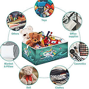 visesunny Closet Baskets Little Mermaid Unicorn2 Storage Bins Fabric Baskets for Organizing Shelves Foldable Storage Cube Bins for Clothes, Toys, Baby Toiletry, Office Supply