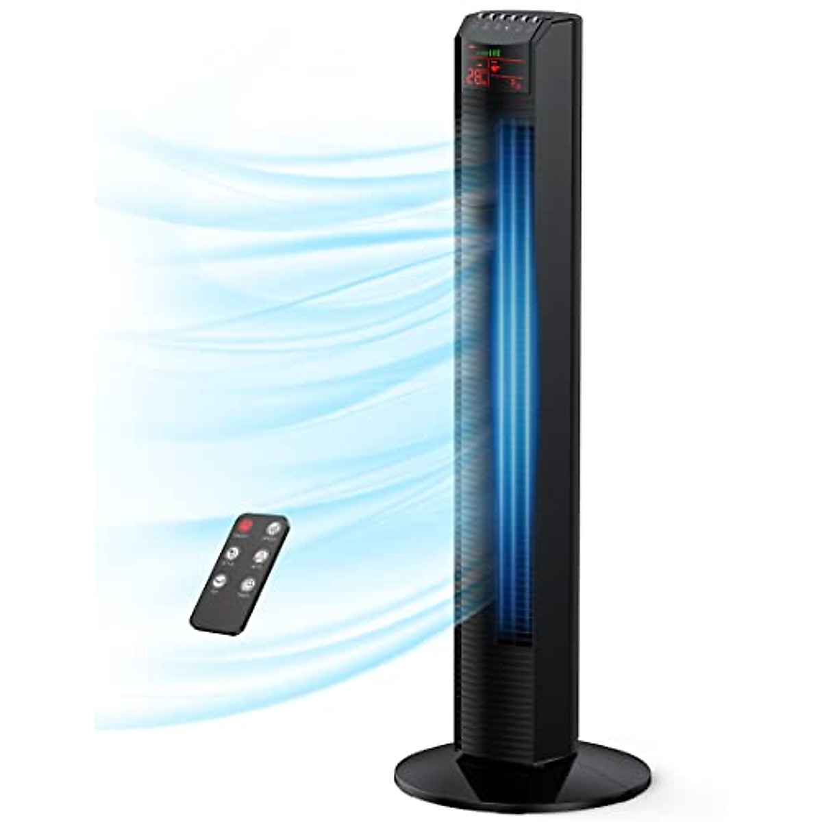 Tower Fan, 36”Oscillating Bladeless Fans with Remote, Quiet Cooling, 3 Modes, Multiple Speed Settings,12H Timer, LED Display with Auto Off,Black Portable Floor Fan for Bedroom Living Rooms Office