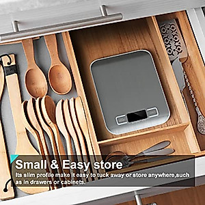 Digital Kitchen Scale,Food Scale for Meat Baking Weight,Unit Gram OZ lb Up 11 lb(1g-5KG),Silver Stainless Steel Anti-Fingerprint with Accuracy LCD Display for Cooking Black(Include AAA Battery)