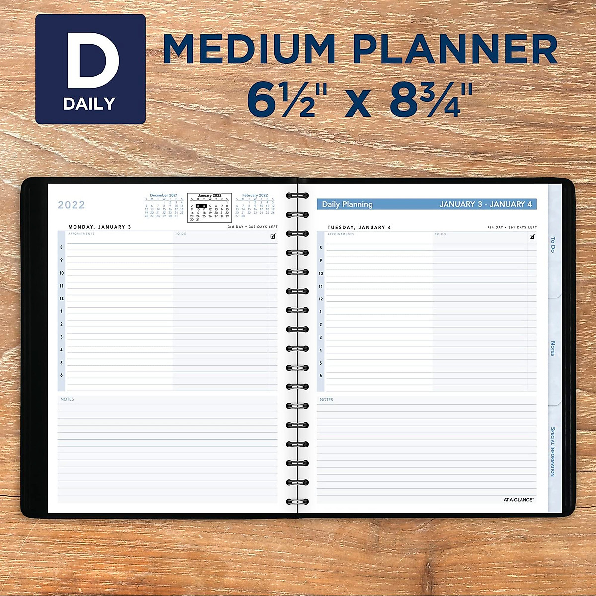 2022 Daily Appointment Book & Planner by AT-A-GLANCE, 6-1/2" x 8-3/4", Medium, The Action Planner, Black (70EP0305)