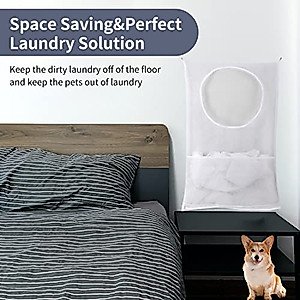 2 Pack Hanging Laundry Hamper Bag - with Free Adjustable Stainless Steel Door Hooks, Best Choice for Holding Dirty Clothes and Saving Space (2 White)