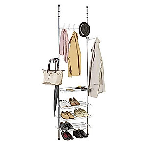 WENKO Appolon Telescopic Rack System Rail, Adjustable, Heavy Duty, for Hanging Clothes, Storage, Organizer, with Shelves, 24 x 70.9-118.1 x 11 in