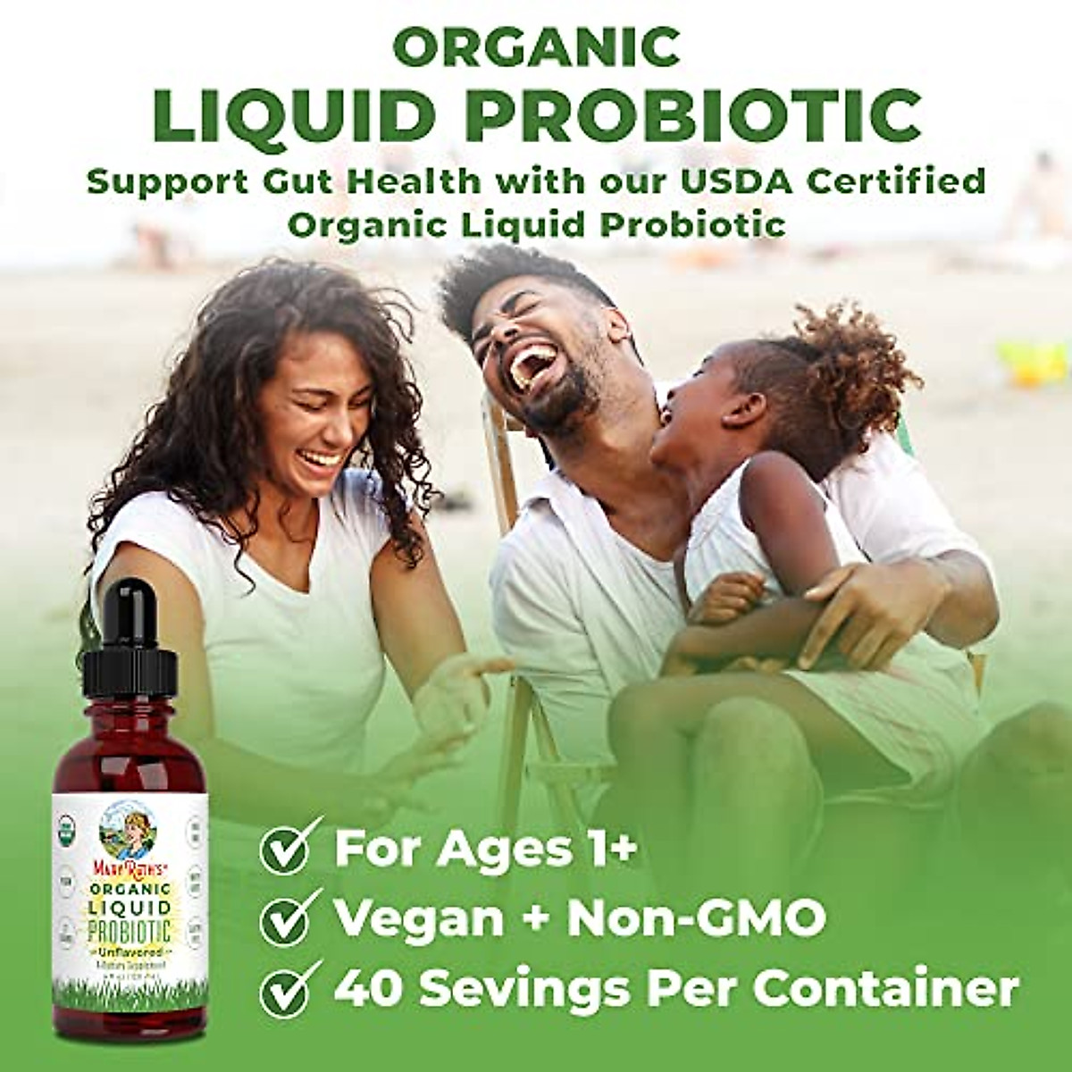 Probiotics for Women Men & Kids | USDA Organic Probiotics for Digestive Health | Acidophilus Probiotic | Gut Health & Immune Support Supplement | Vegan | Non-GMO | Gluten Free | 4 Fl Oz