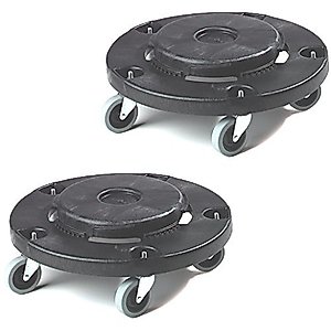Tiger Chef Commercial 5 Caster Trash Can Dollies, 18-inch by 6-inch, Black Plastic Dolly with Casters, Perfect Fit for Round Trash Cans, Waste Container Dollies Trash Dolly (2 Pack)