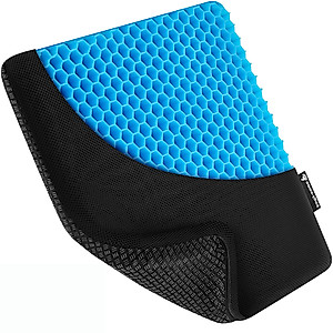 YOGI-ZONE Gel Seat Cushion for Long Sitting – 16.5x16.5x1.6 in. Honeycomb Seat Cushion for Back Pain Relief with Yoga Videos – TPE Cushion with Nonslip Breathable Cover for Office Chair & Car Seat
