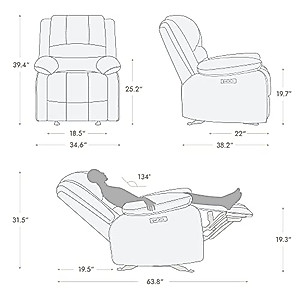 Watson & Whitely Power Recliner Chair for Adults, Faux Leather Electric Glider Reclining Chair for Living Room and Nursery, Upholstered Rocker Recliner with USB Port, Dark Brown