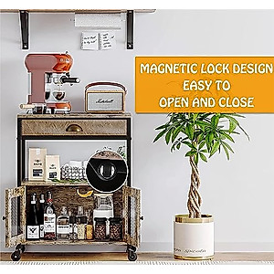 X-cosrack Coffee Bar Cabinet，3 Tiers Kitchen Coffee Cart with Drawer for The Home Buffets & Sideboards, Movable Farmhouse Coffee Station Table on Wheels for Living Room, Entryway, Dining Room, Kitchen